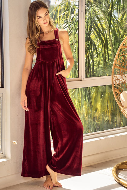 Burgundy Velvet Overalls – 1 Happy Girl